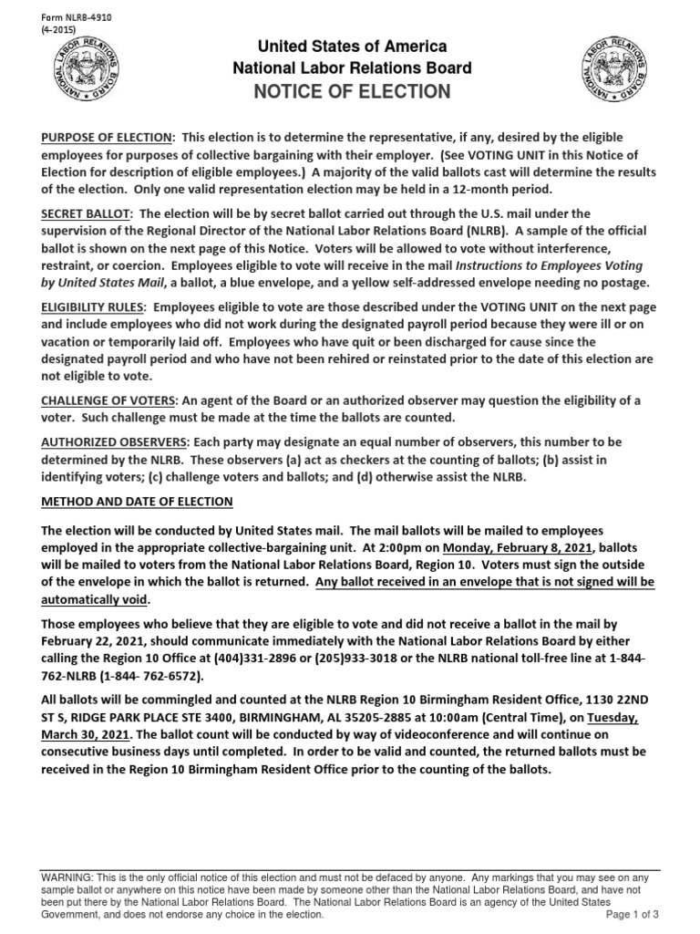 NLRB Notice of Election | PDF | National Labor Relations Board | Employment