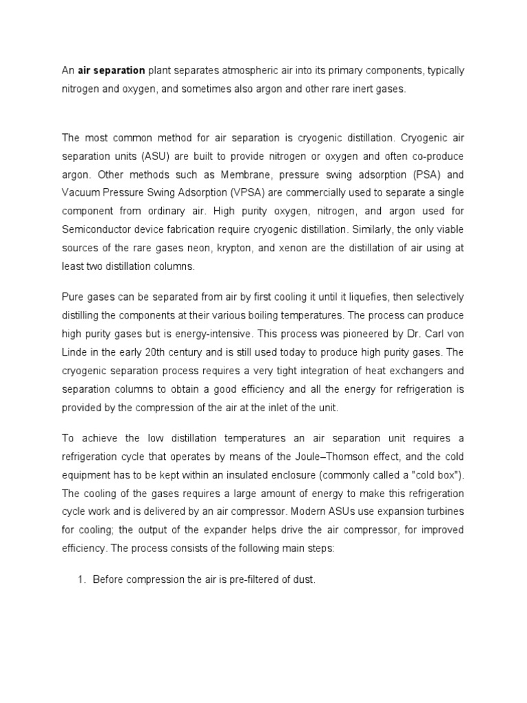 Industrial Air Separation Guide | PDF | Thermodynamics | Gas Technologies