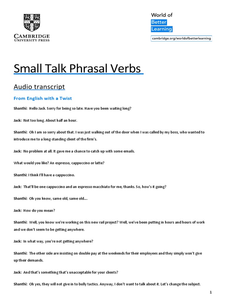 Small Talk Phrasal Verbs: Audio Transcript | PDF | Beverages