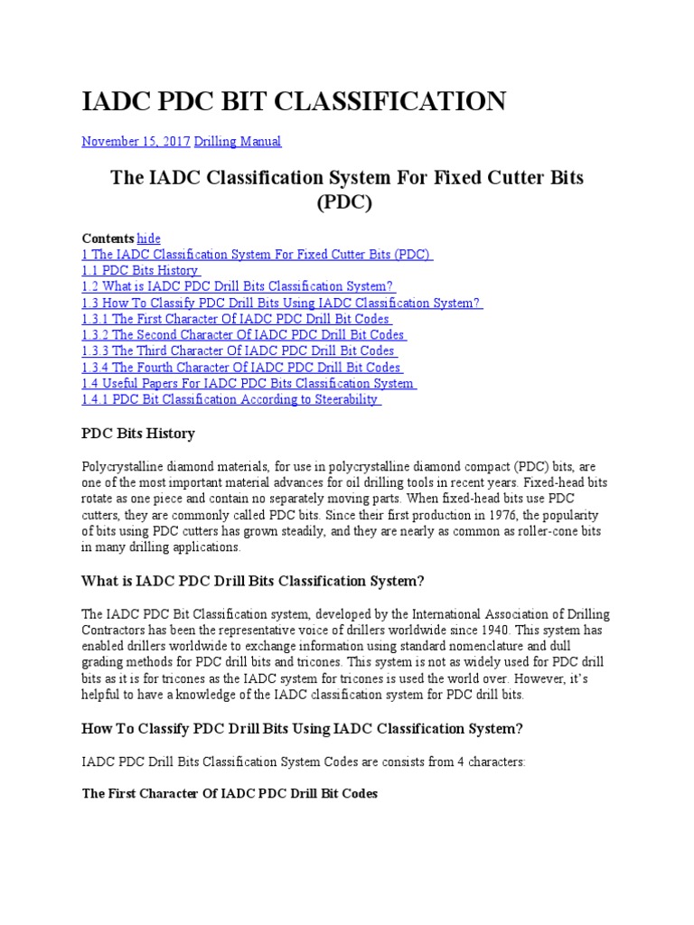 Iadc PDC Bit Classification | PDF | Hardness | Drill