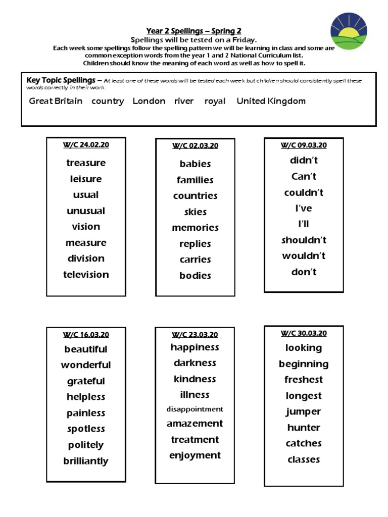 Year 2 - Spring 2 Spellings | PDF