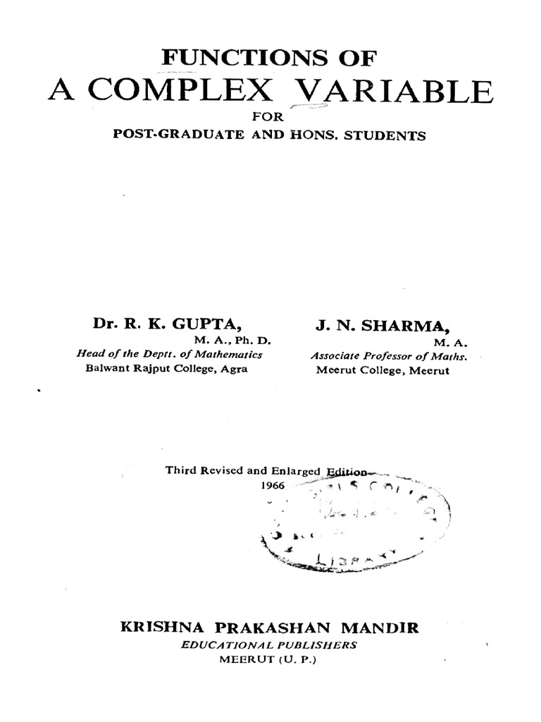 Functions of Complex Variable by Krishna Series | PDF