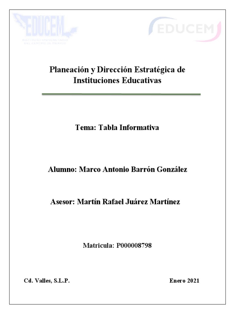Tabla Informativa de Planeacion | PDF | Planificación estratégica ...
