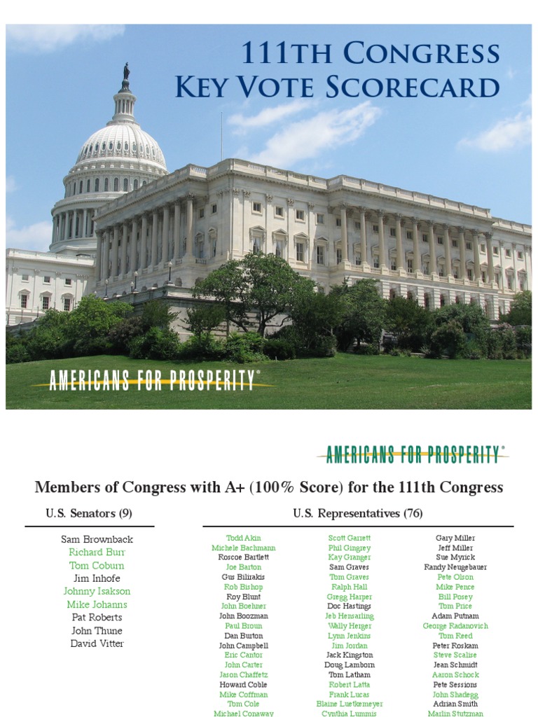 111th Congress Key Vote Scorecard | PDF
