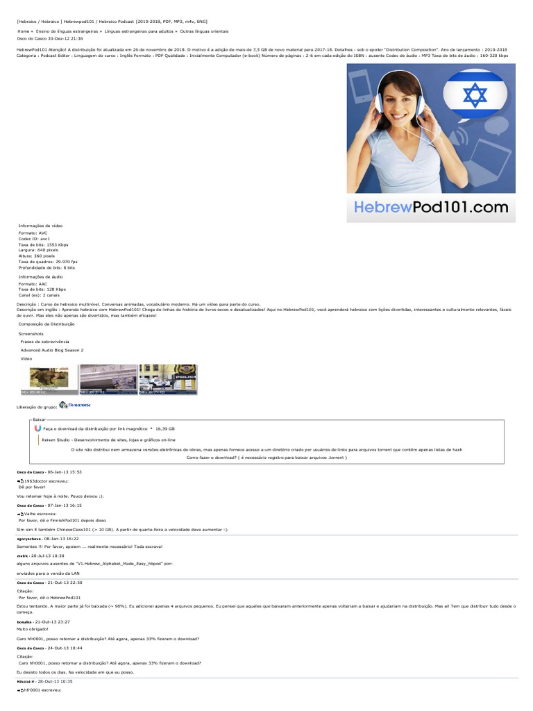 Curso de Hebraico: HebrewPod101 | PDF