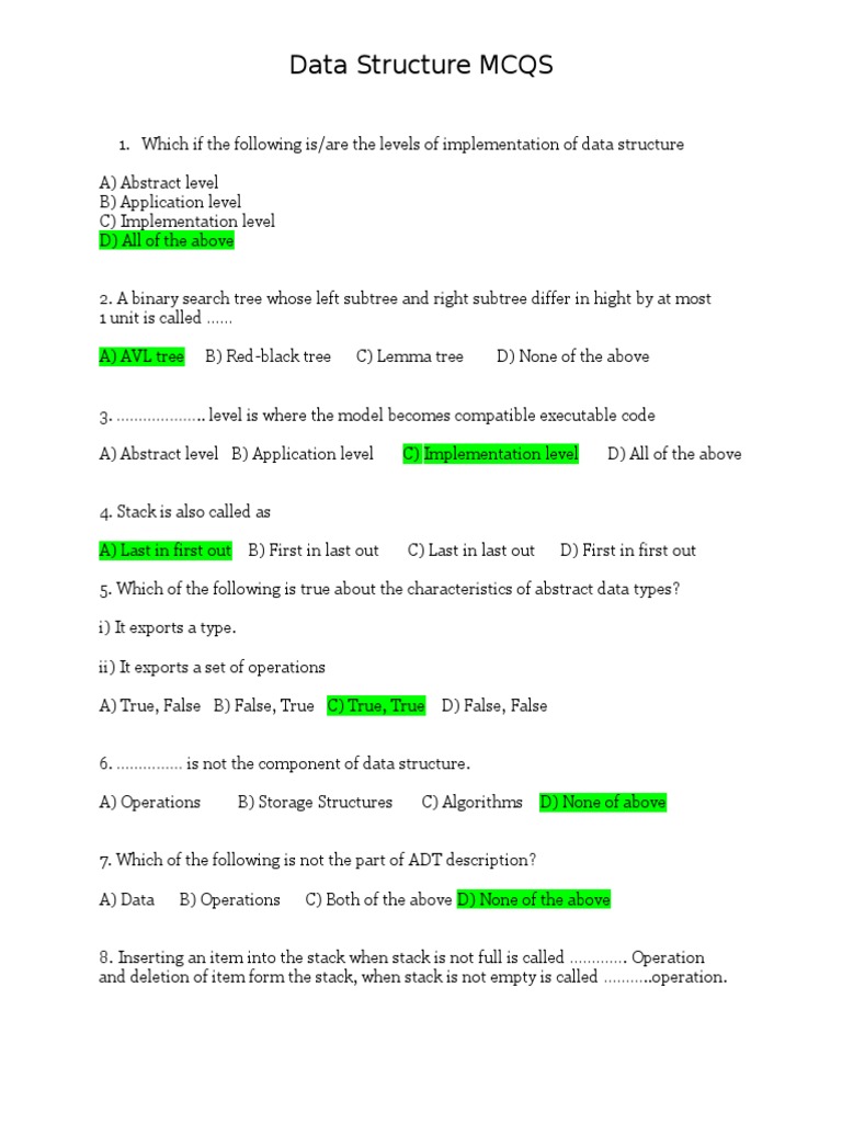 Data Structure Mcqs Pdf Queue Abstract Data Type Array Data Structure