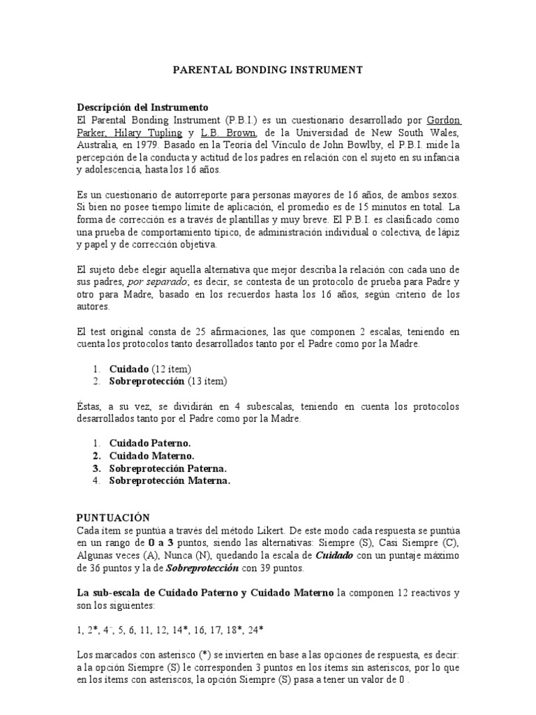Parental Bonding Instrument | Descargar gratis PDF | Escala Likert ...