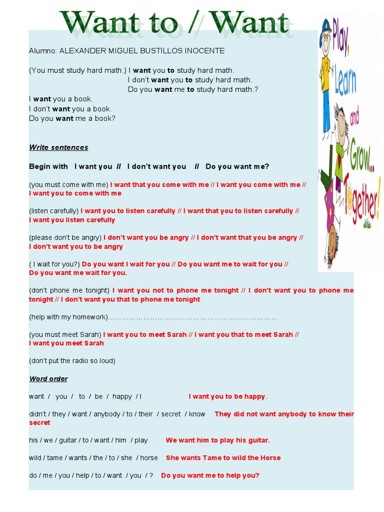 Exercises-With-The-Verb-Want To - Want | PDF | Art