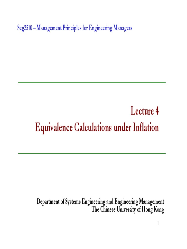 Equivalence Calculations Under Inflation: Seg2510 - Management ...