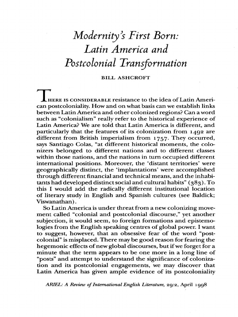 Modernity Latin America and Postcolonial Transformation: S First Born ...