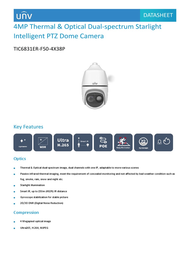 UNV TIC6831ER-F50-4X38P 4MP Dual-Spectrum Starlight Intelligent PTZ ...
