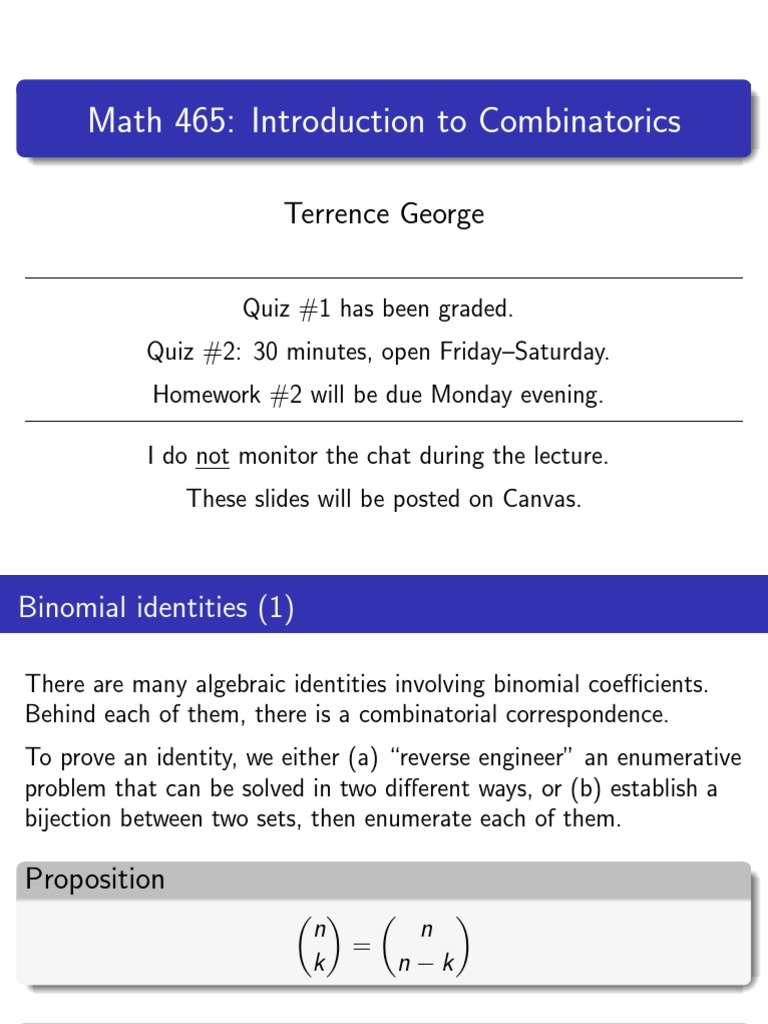 Math 465: Introduction To Combinatorics: Terrence George | PDF | Combinatorics | Theorem