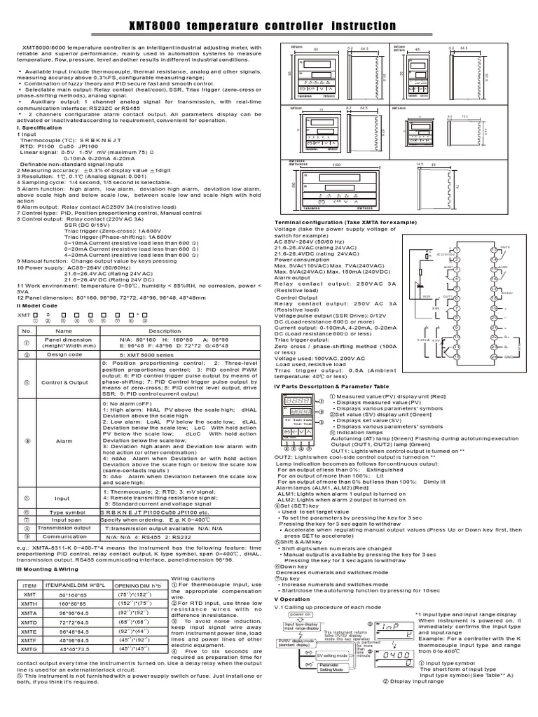 XMT8000 Temperature Controller Instruction: I. Specification | PDF | Relay | Parameter (Computer ...