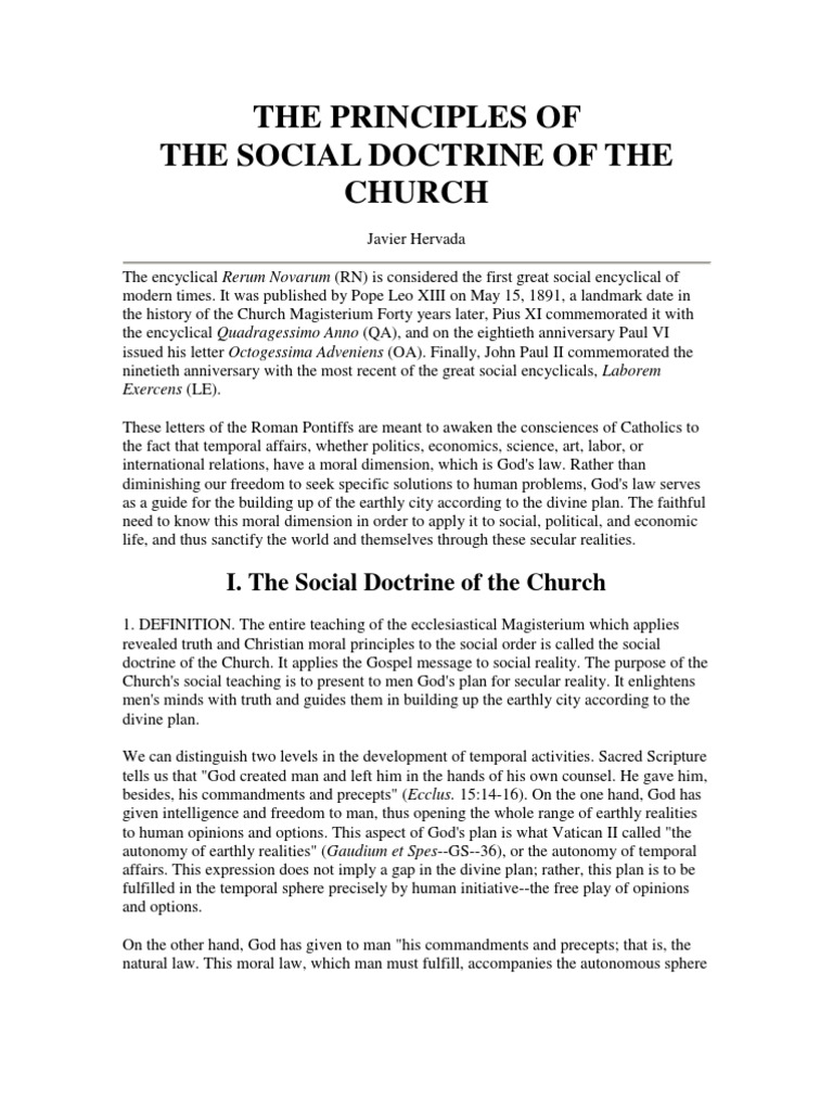 THE PRINCIPLES OF THE SOCIAL DOCTRINE OF THE CATHOLIC CHURCH (Summary ...