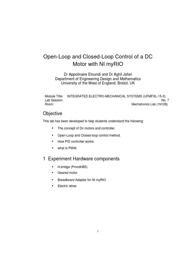 Open-Loop and Closed-Loop Control of a DC Motor with NI myRIO | PDF ...