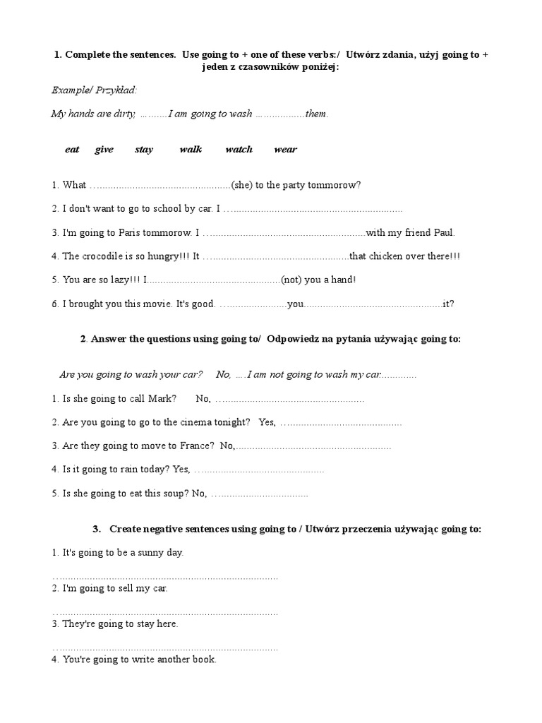Be Going To Exercises for Class 6 | PDF | Syntax | Human Communication