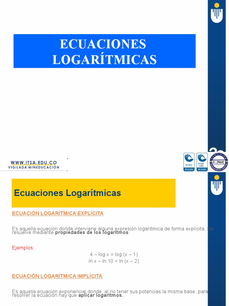 Ecuaciones Logaritmicas | PDF | Logaritmo | Álgebra abstracta