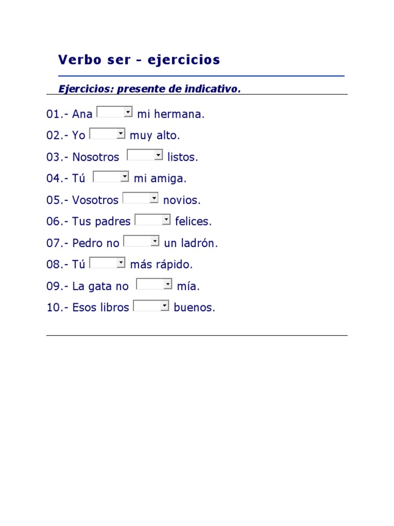 Ejercicios del verbo ser | PDF | Hogar, jardinería y bricolaje