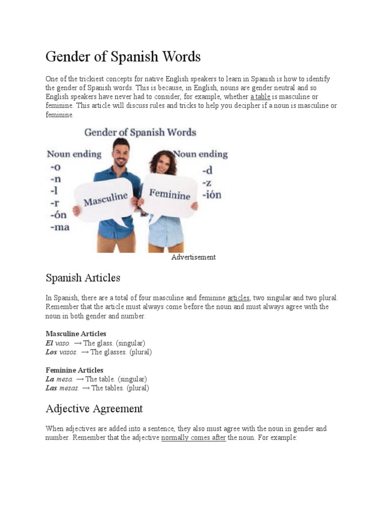 Gender of Spanish Words | PDF | Grammatical Gender | Grammatical Number