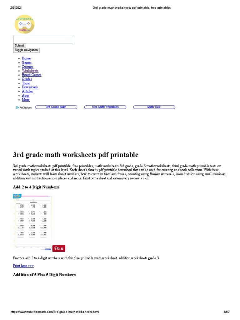 3rd Grade Math Worksheets PDF Printable, Free Printables | PDF | United ...