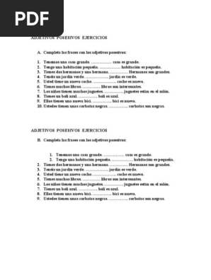 Hojas De Trabajo De Adjetivos Posesivos