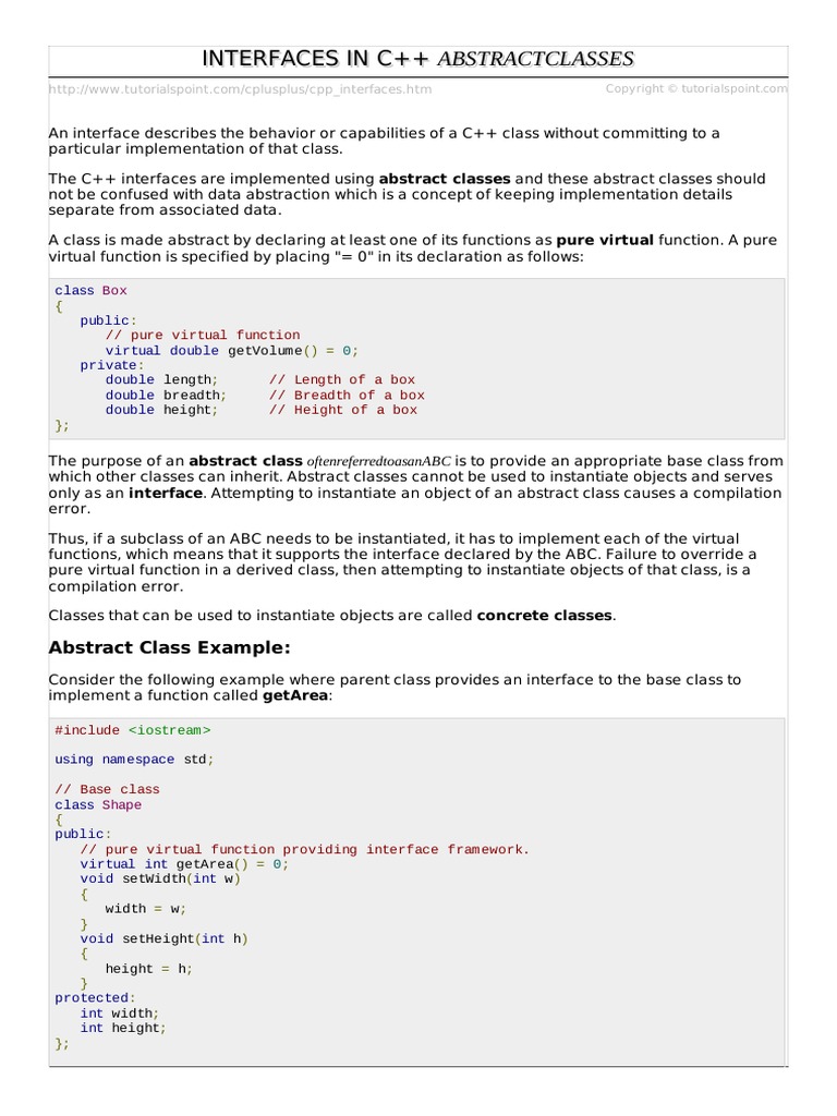 CPP Interfaces | PDF | Class (Computer Programming) | Inheritance ...