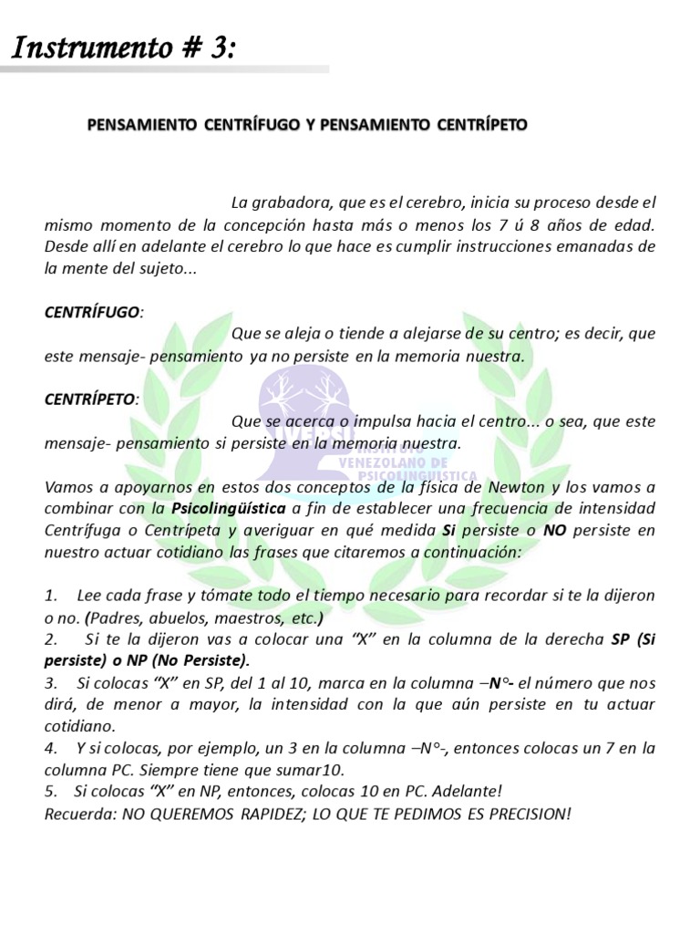 Instrumento Pensamiento Centrífugo y Centrípeto | PDF