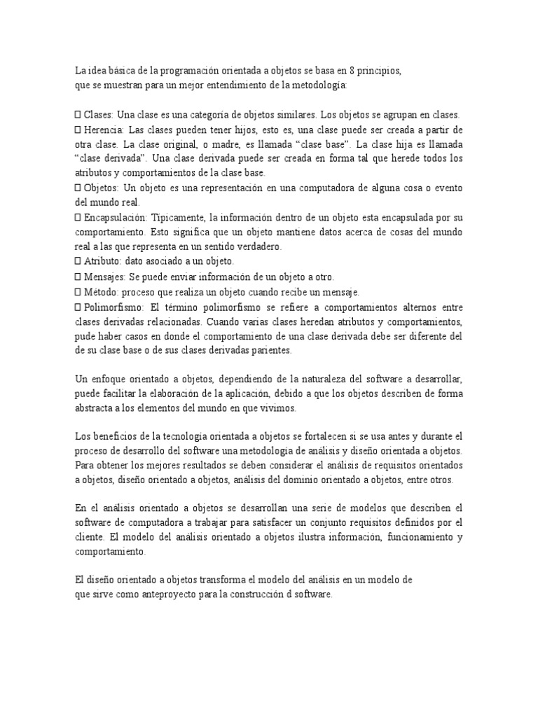 La Idea Básica de La Programación Orientada A Objetos Se Basa en 8 ...