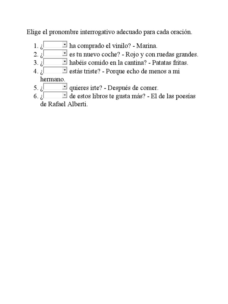Ejercicios de pronombres interrogativos | PDF