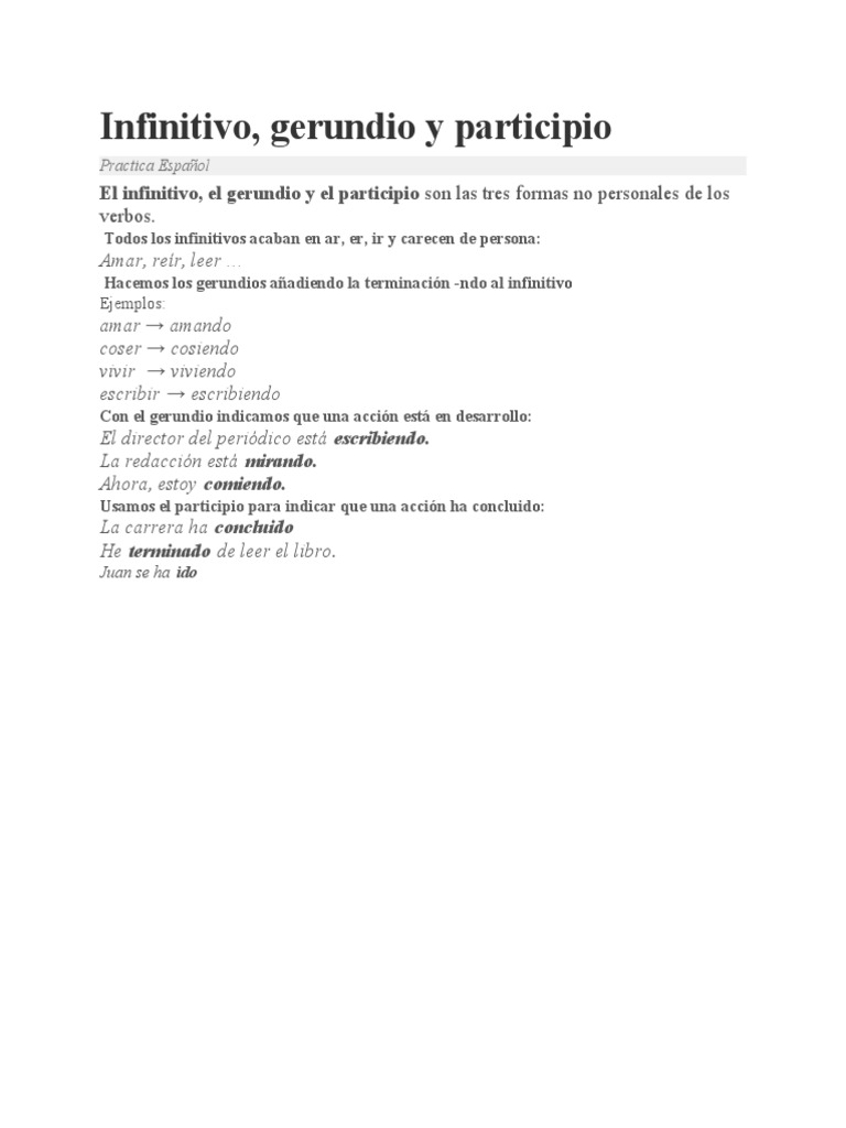 Infinitivo, Gerundio, Participio | PDF
