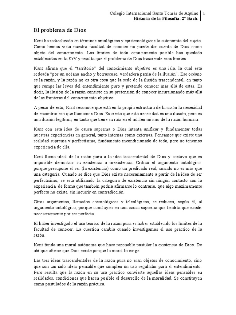 El Problema de Dios en Kant | PDF | Immanuel Kant | Existencia