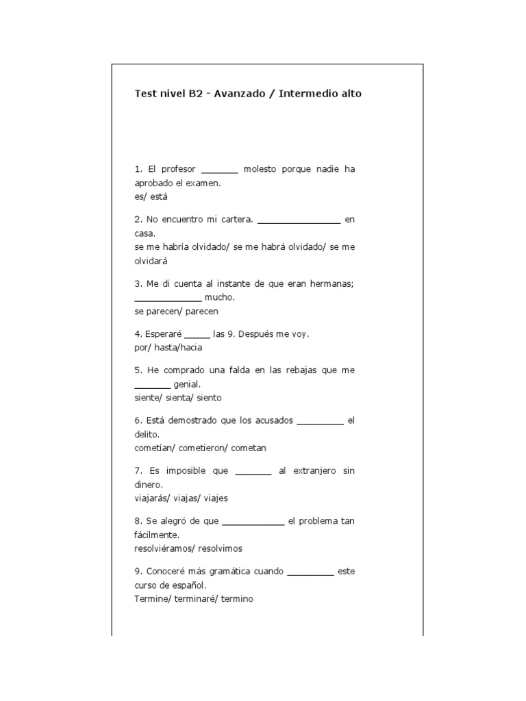 Test de Español B2: Ejercicios y Pruebas | PDF