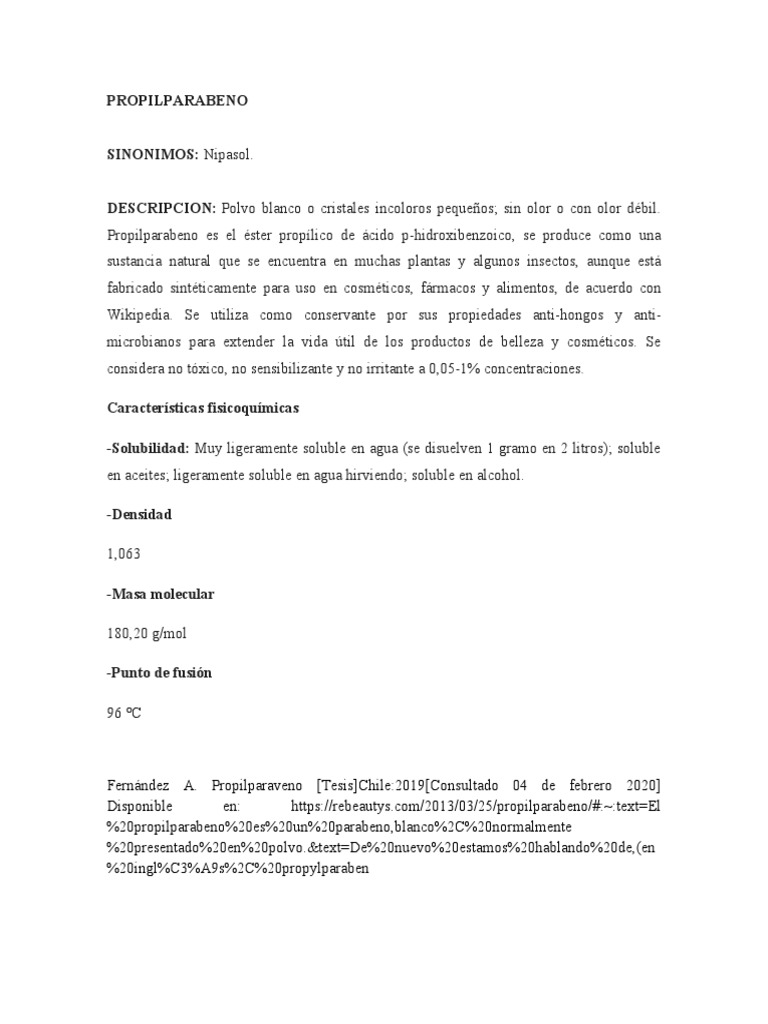 Propilparabeno: Conservante Seguro y Eficaz | PDF