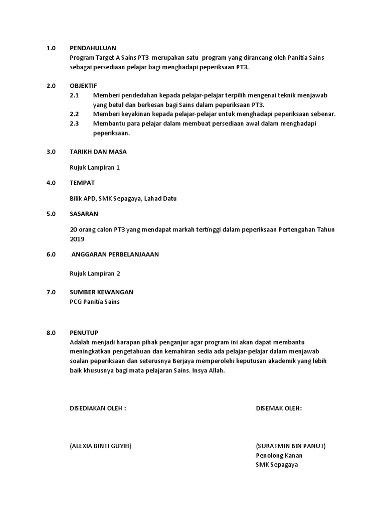 Kertas Kerja Program Target A Sains PT3 | PDF