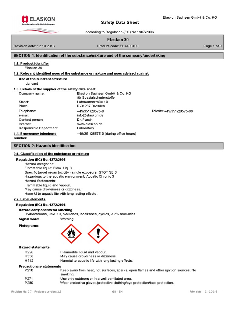 23 Elaskon 30 | PDF | Toxicity | Dangerous Goods