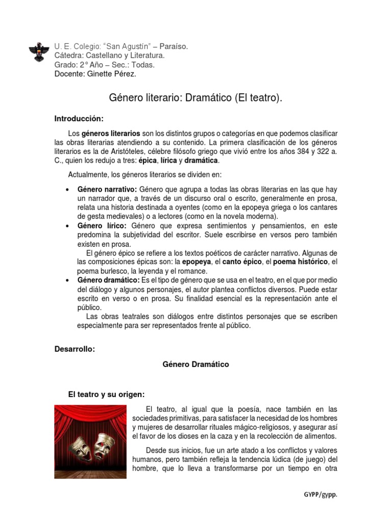 El Género Dramático en la Literatura | PDF | Teatro | Poesía épica