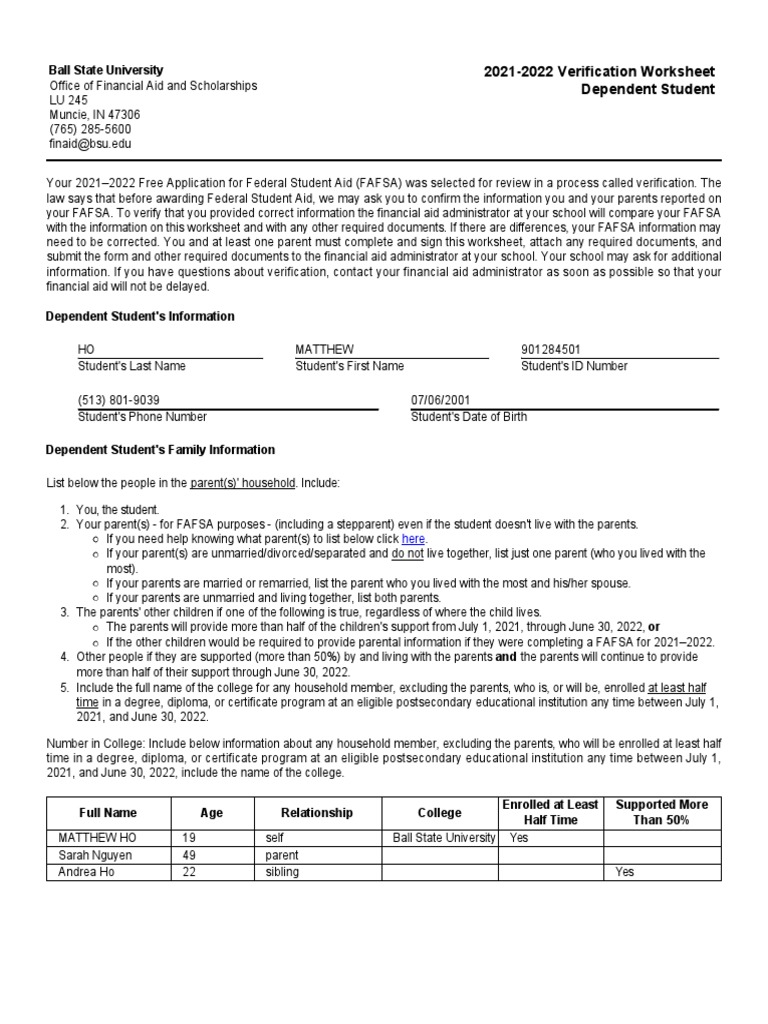 2021-2022 Dependent Verification Web Form | Download Free PDF | Family ...