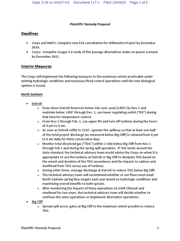 Remedy Proposal - NEDC, WildEarth Guardians, NFS vs. USACE & NMFS | PDF | Reservoir | Spillway