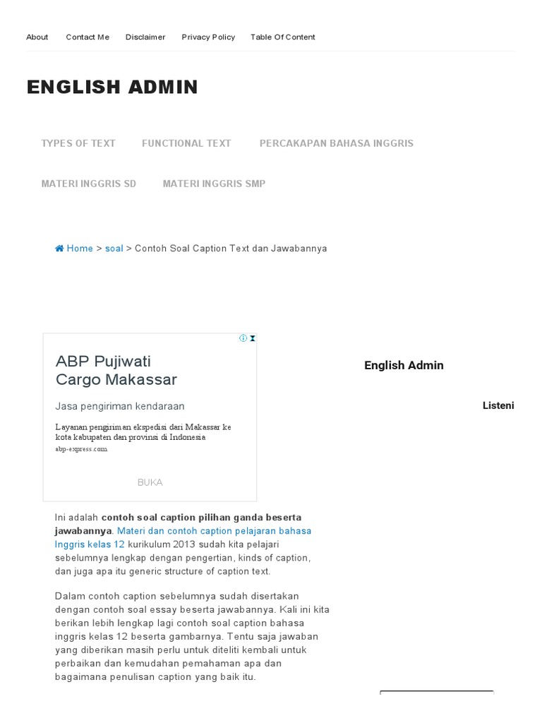 Contoh Soal Caption Text Dan Jawabannya English Admin | PDF