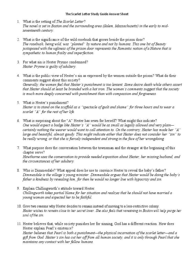 The Scarlet Letter Study Guide Answer Sheet | PDF | The Scarlet Letter