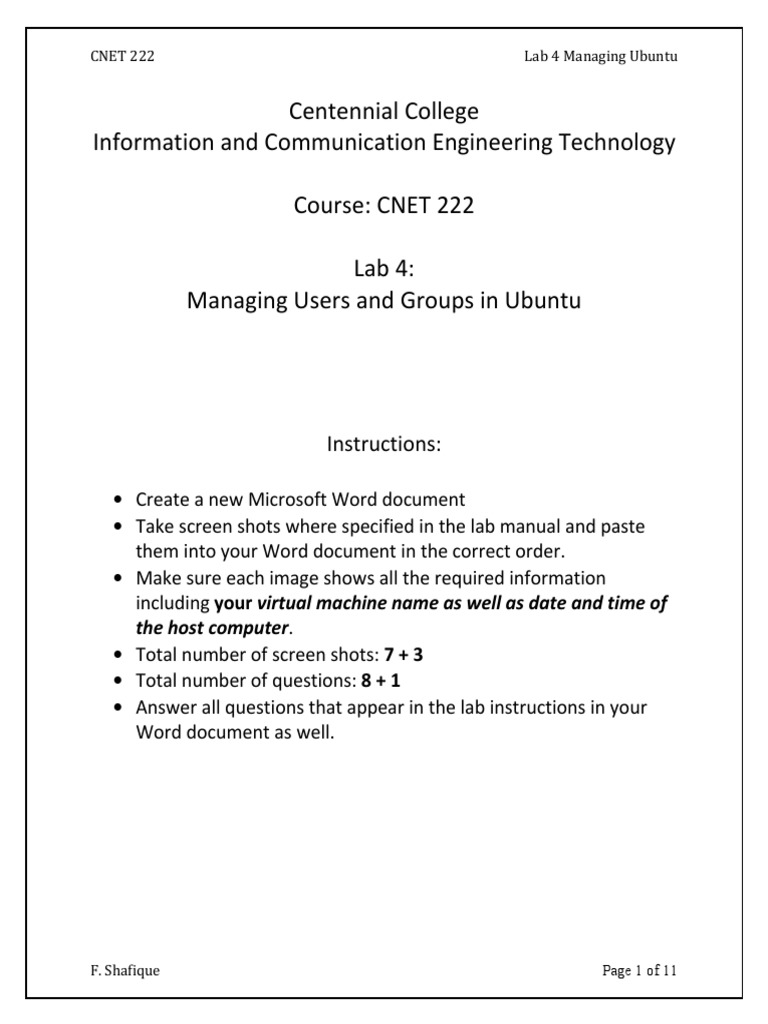 Centennial College Information And Communication Engineering Technology Course Cnet 222 Lab 4