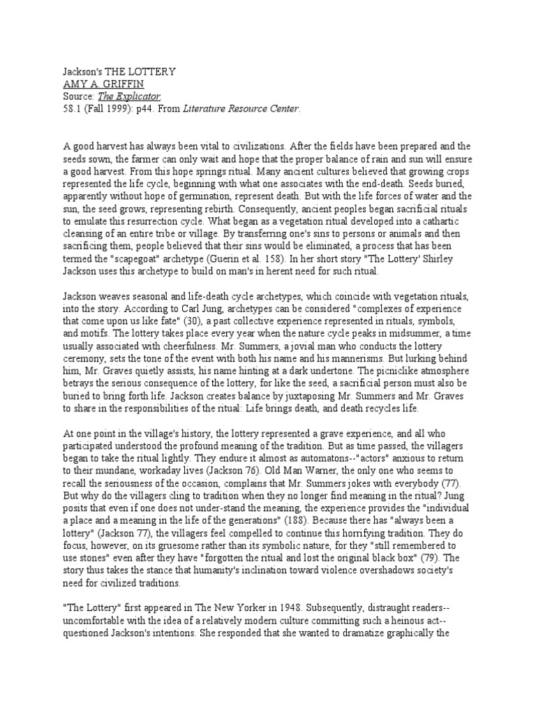 Griffin - Jacksons The LOTTERY | PDF | Rituals | Ceremonies