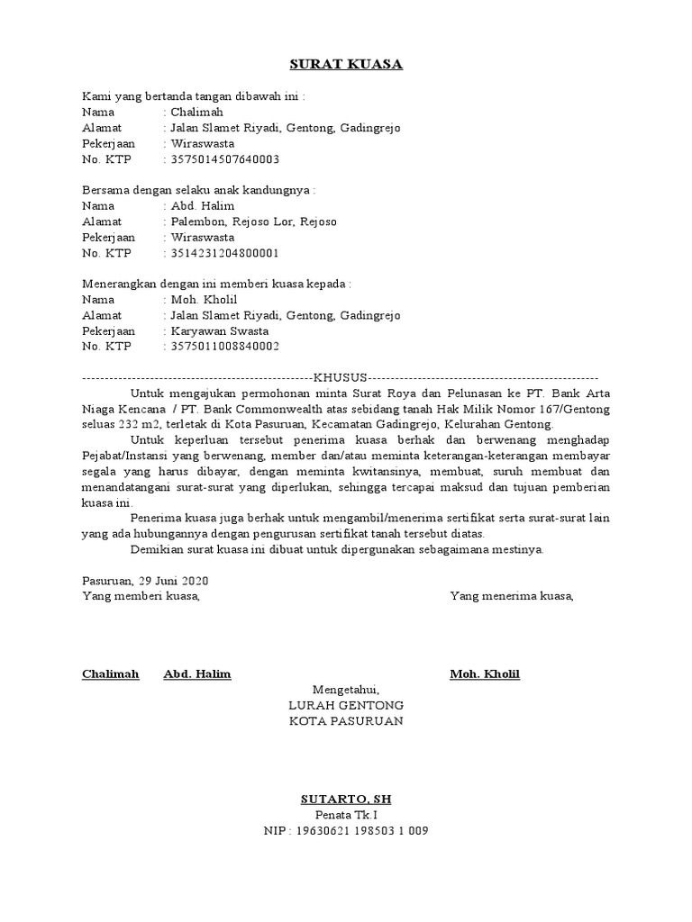 Surat Kuasa Roya | PDF