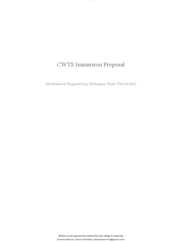 CWTS Immersion Proposal: Mechanical Engineering (Batangas State ...