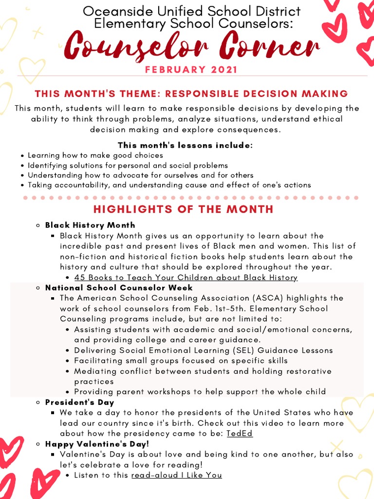 February Counselor Newsletter | PDF | School Counselor | Human Nature
