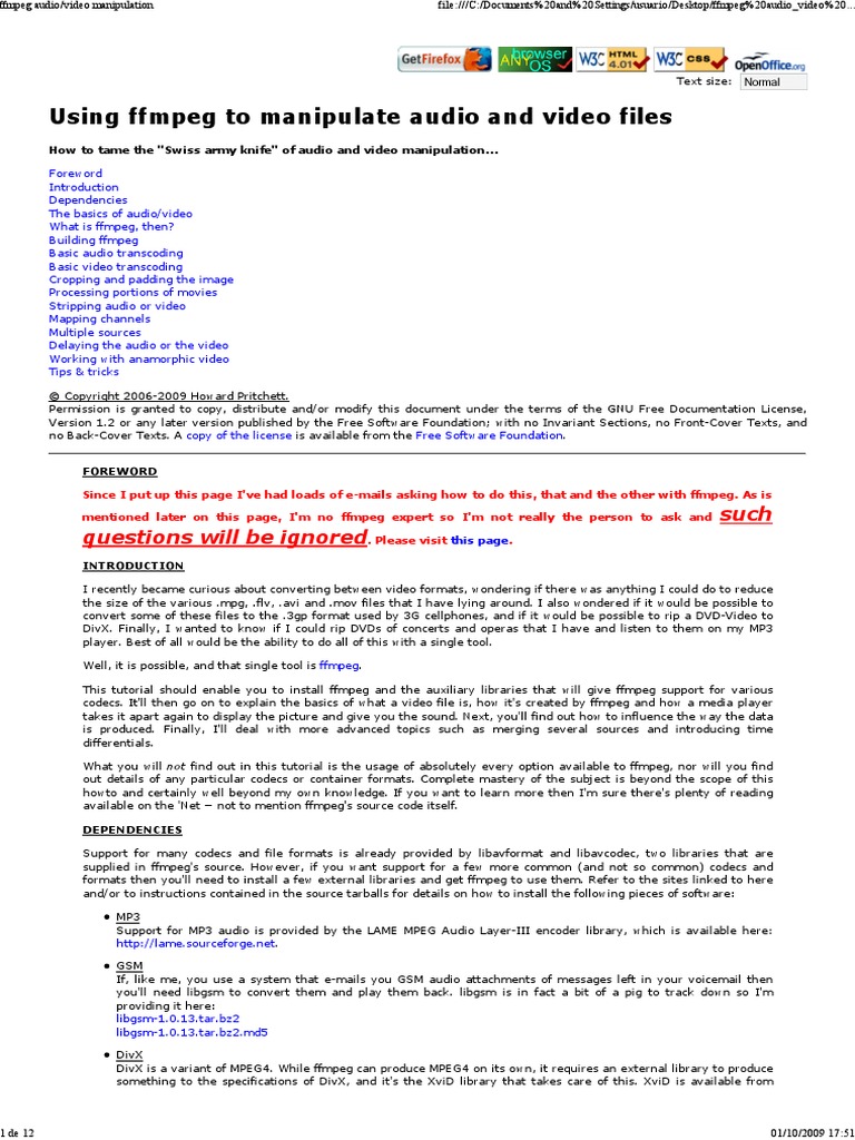 Ffmpeg Audio Video Manipulation | PDF | Codec | Mp3