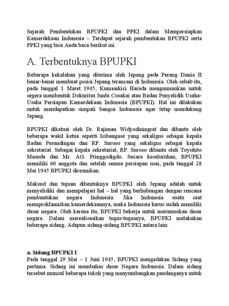 Sejarah Pembentukan BPUPKI Dan PPKI Dalam Mempersiapkan Kemerdekaan Indonesia | PDF