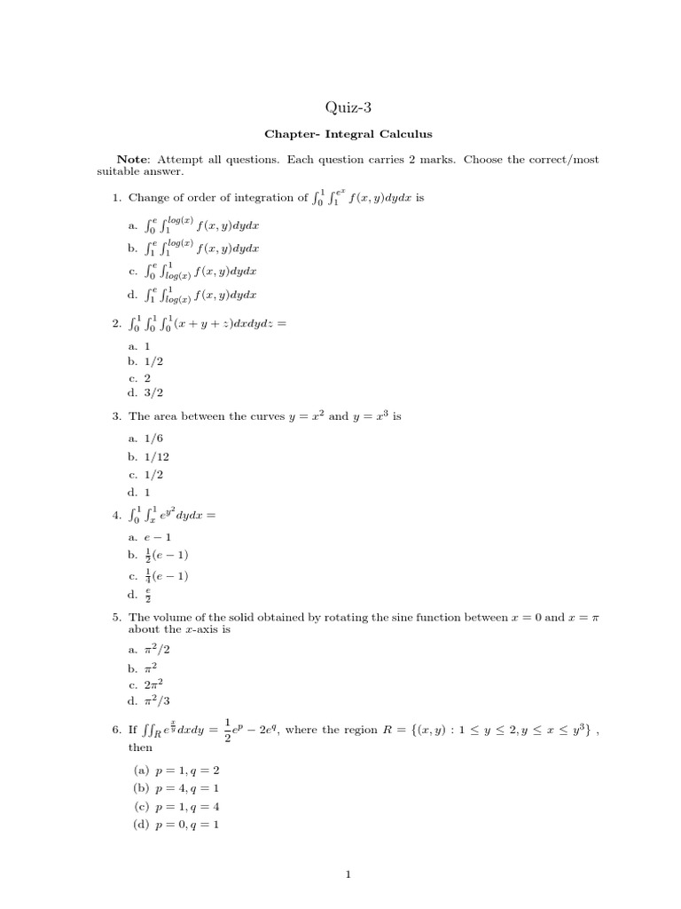 Calculus Quiz for Students | PDF | Mathematical Concepts | Theoretical ...