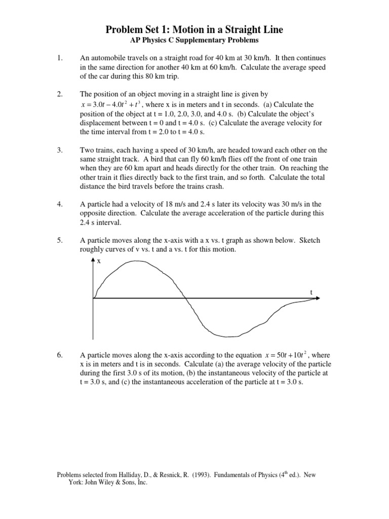 AP Problem Set 1D Kinematics | PDF | Velocity | Acceleration