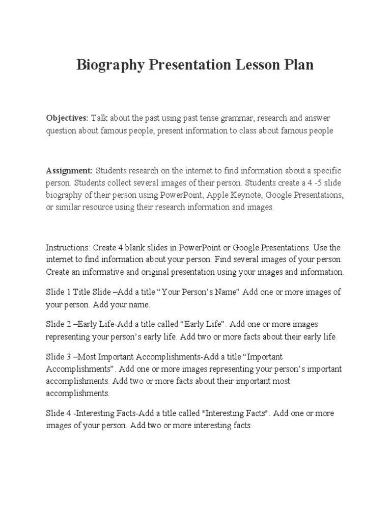 Biography Presentation Lesson Plan: Objectives | PDF | Communication ...